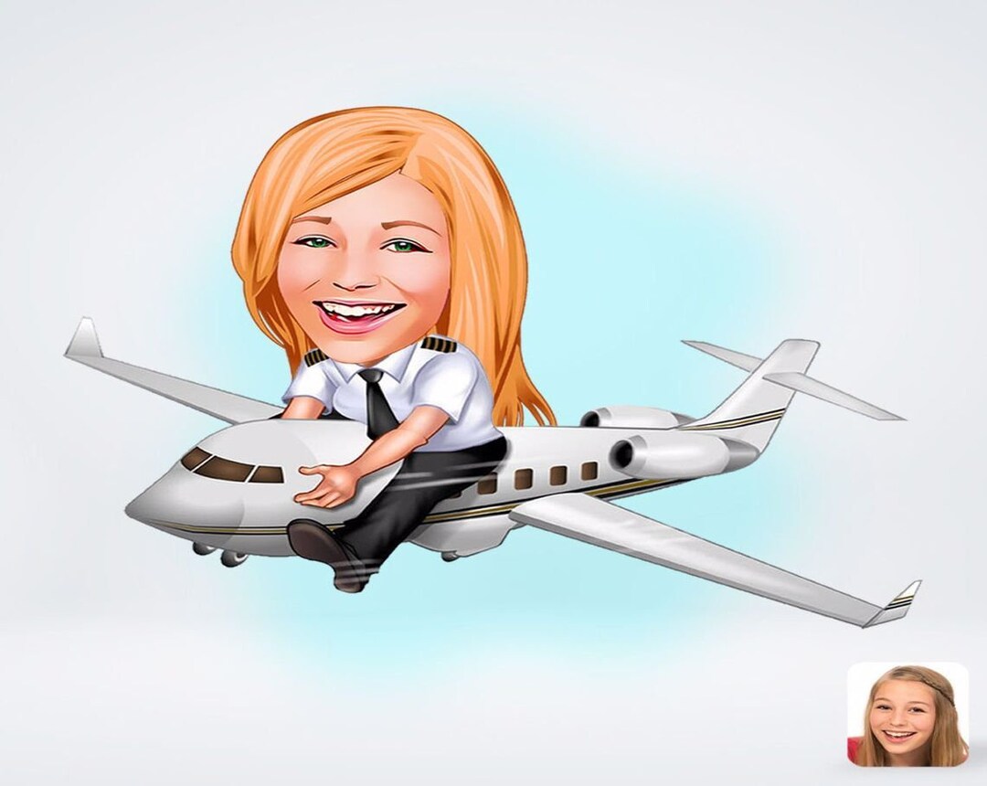 Personalized Captain Pilot Drawing / Woman Captan Pilot Cartoon Drawing ...