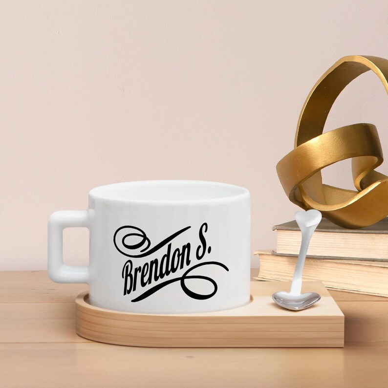 Personalized Name Coffee and Tea Cup Set With Wooden Saucer, Custom Tea ...