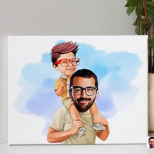 Personalized Dad and Son Caricature Drawing, Cartoon From Photo, Custom ...