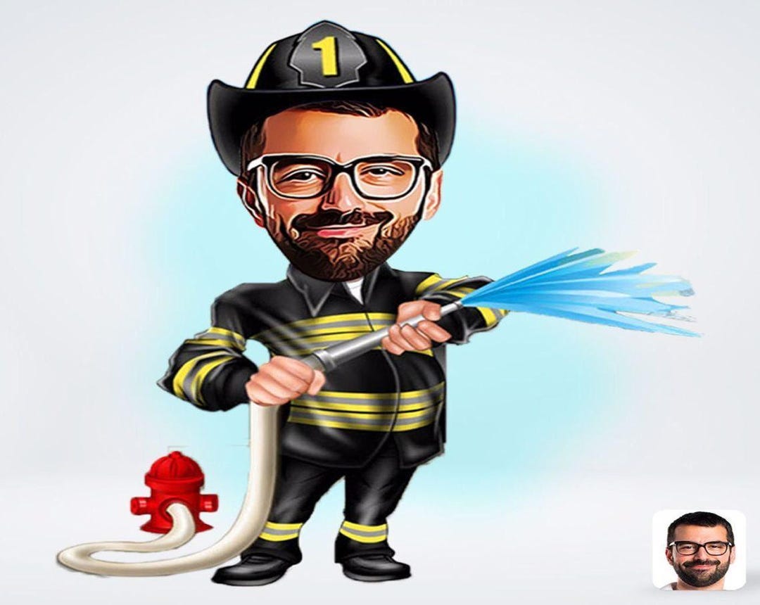 Personalized Fireman Drawing / Fireman Cartoon Drawing / Fireman ...