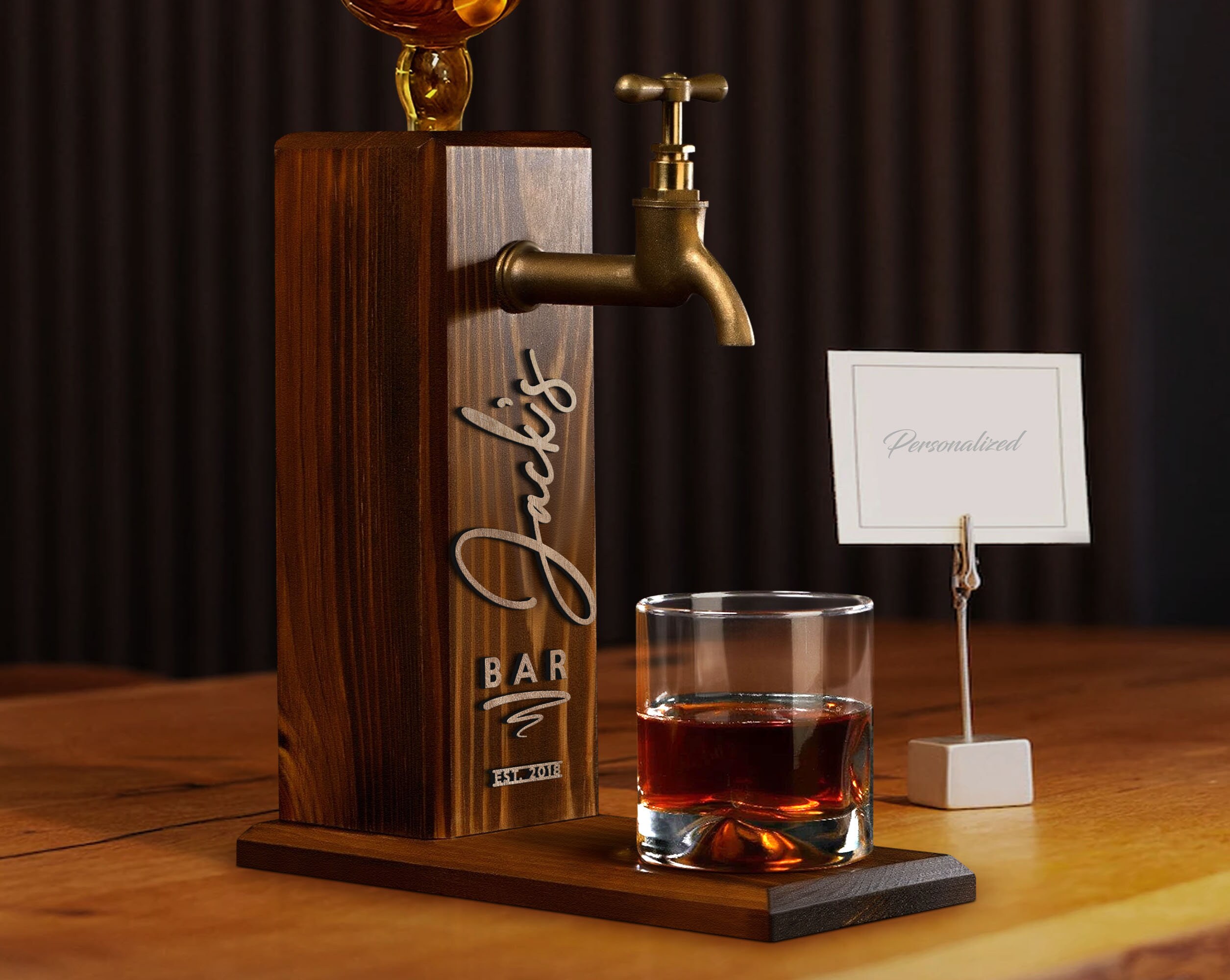 Personalized Embossed Named Wooden Whiskey Dispenser Bar - Etsy