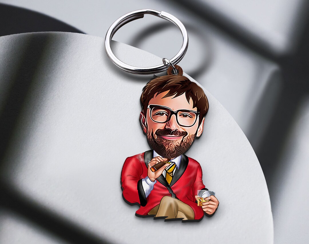 Personalized Cartoon Whiskey Man Keychain, Whiskey Man Cartoon, Custom ...