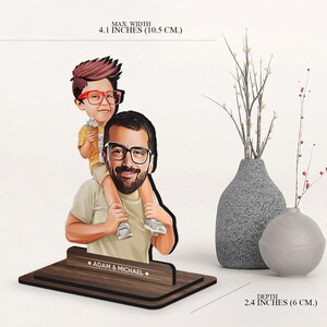 Personalized 3D Wooden Cartoon Dad and Son Figurine Trinket ...