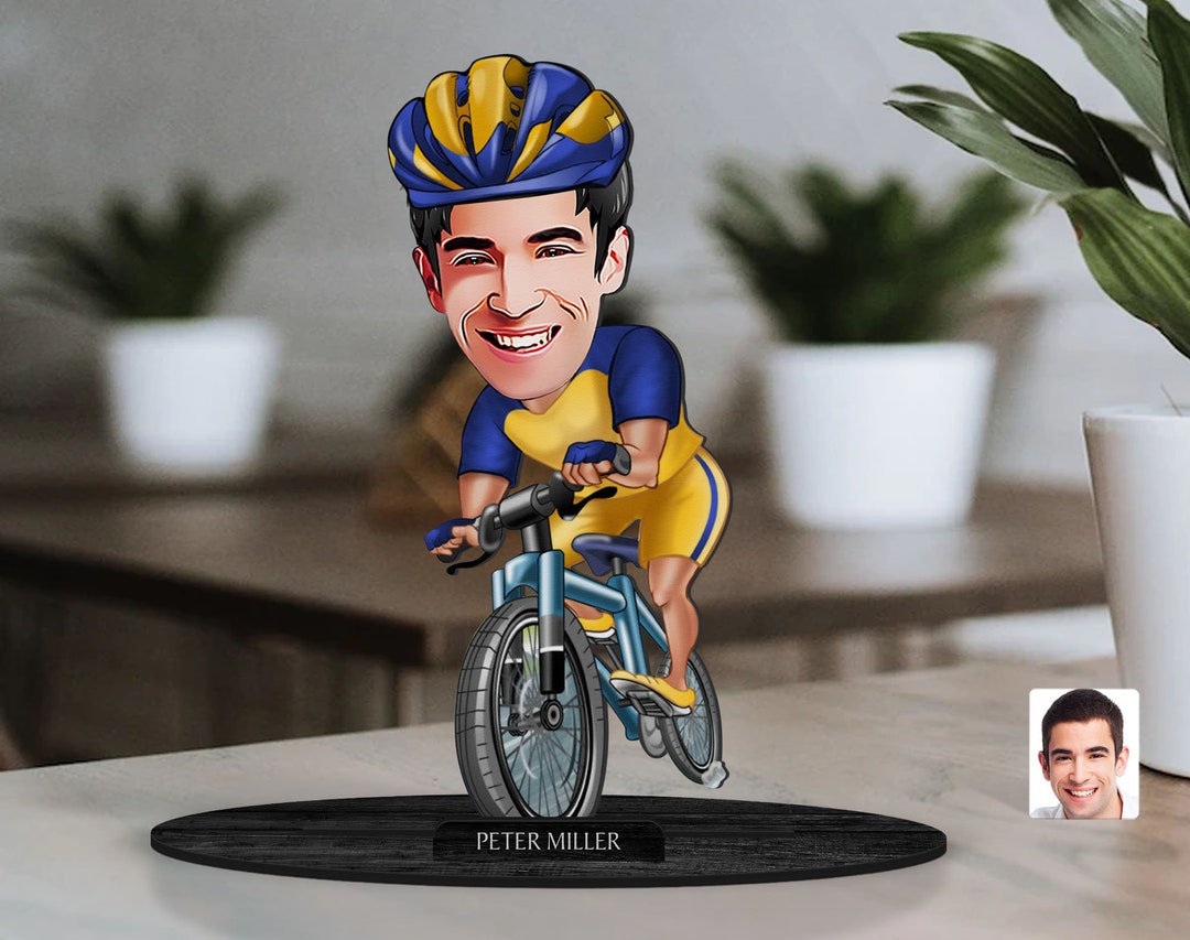 Personalized 3D Wooden Cartooned Bicyclist Figurine Trinket, Custom ...
