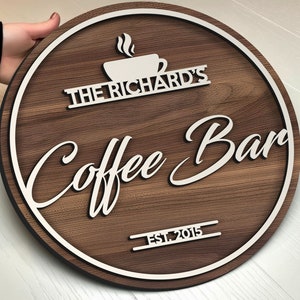 Personalized Coffee Bar, Coffee Shop Sign, Round Wooden Sign, Custom ...