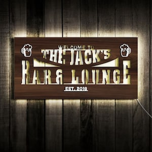 Personalized LED Light Wooden Bar Sign, Custom Embossed Wood Bar Sign ...