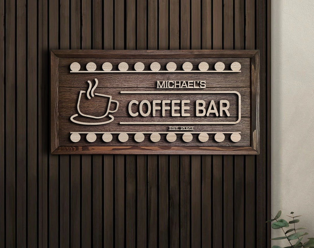 Personalized Handmade Oak Tree Cafe Bar Sign, Custom Wood Coffee Bar ...