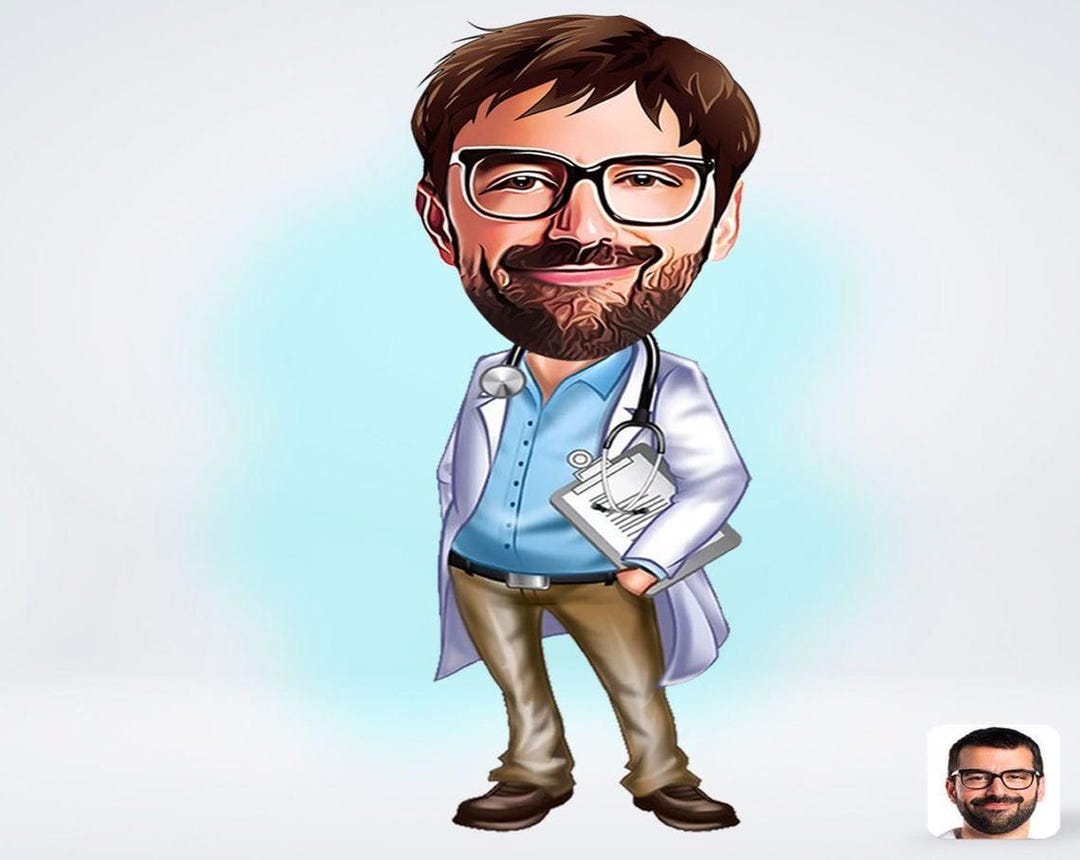 Personalized Male Doctor Drawing / Male Doctor Cartoon Drawing / Male ...