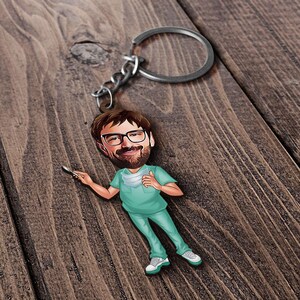 Keychain With Personalized Doctor Caricature, Gift for Him, Custom ...
