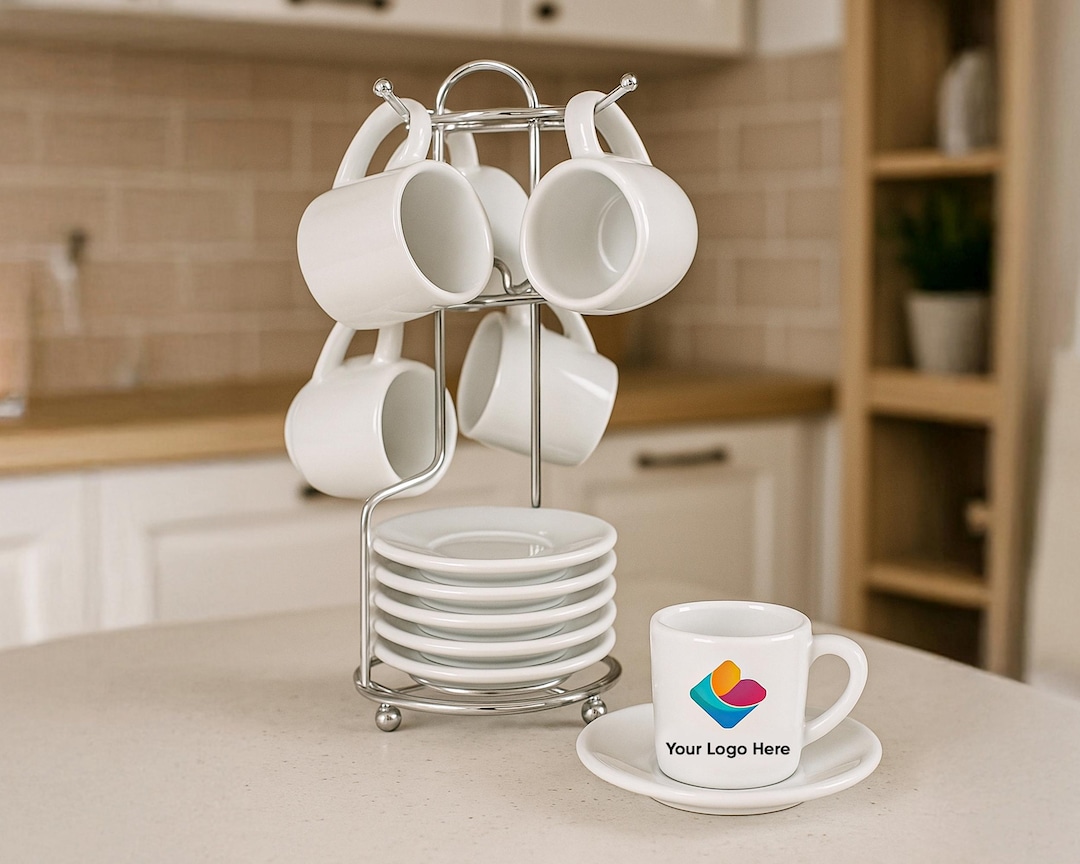 Personalized Logo Set of 6 Turkish Coffee Cups - Special Box With Stand ...