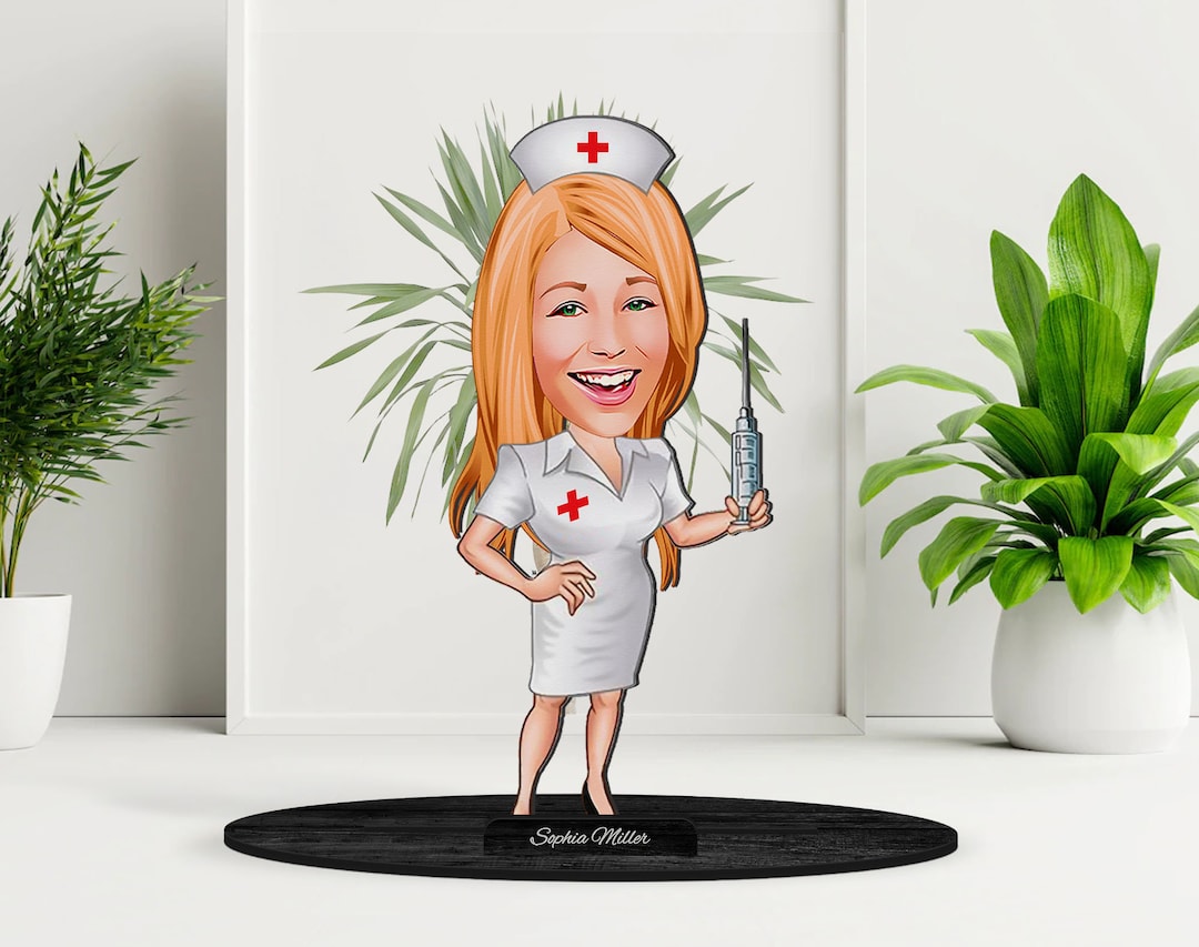 Personalized 3D Wooden Cartooned Nurse Figurine Trinket, Custom Cartoon ...