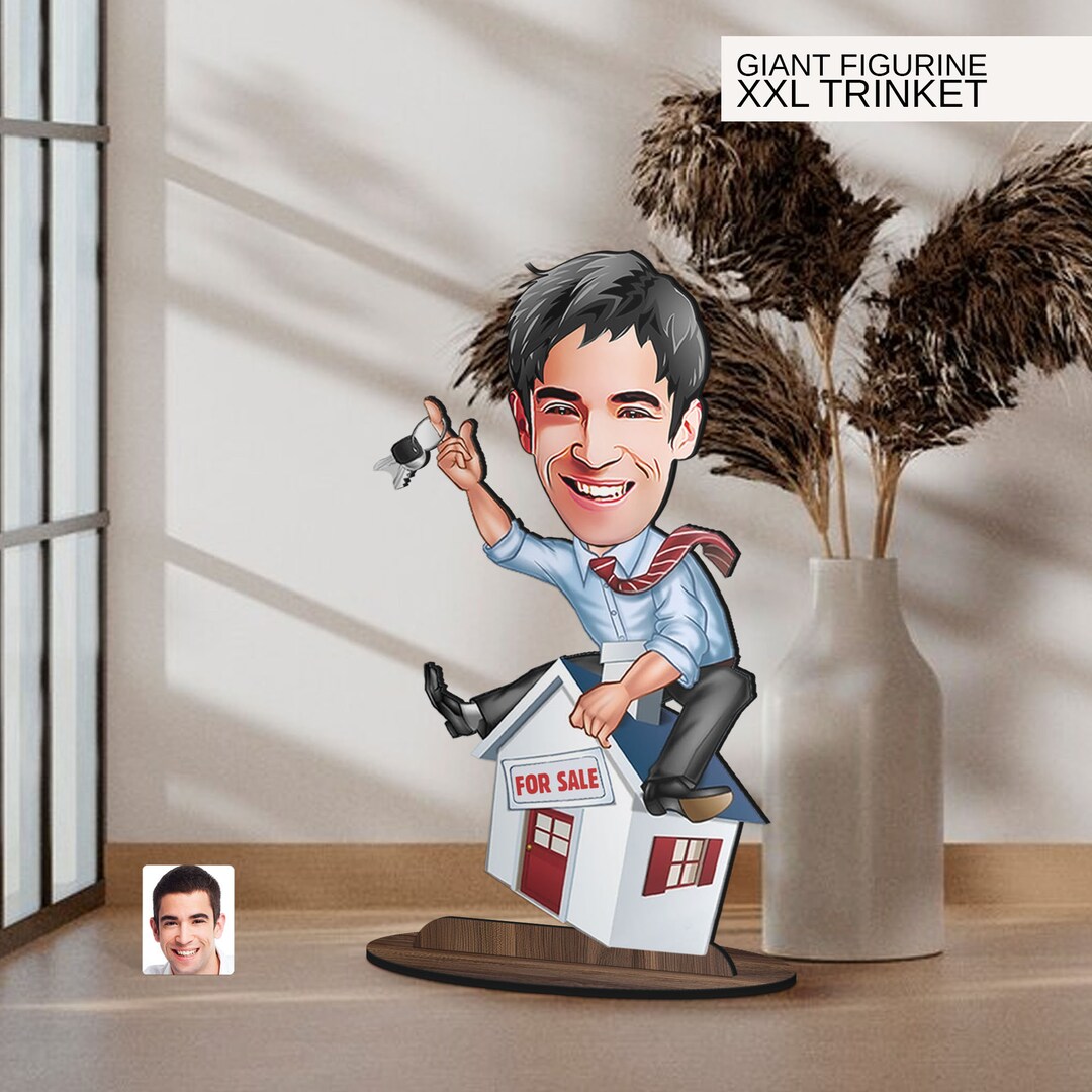 Personalized 3D Wooden Cartoon Estate Agent Oversized Figurine Trinket ...