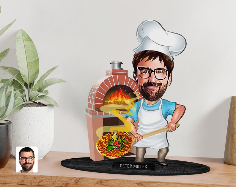 Personalized 3D Wooden Cartooned Pizza Maker Figurine Trinket - Etsy