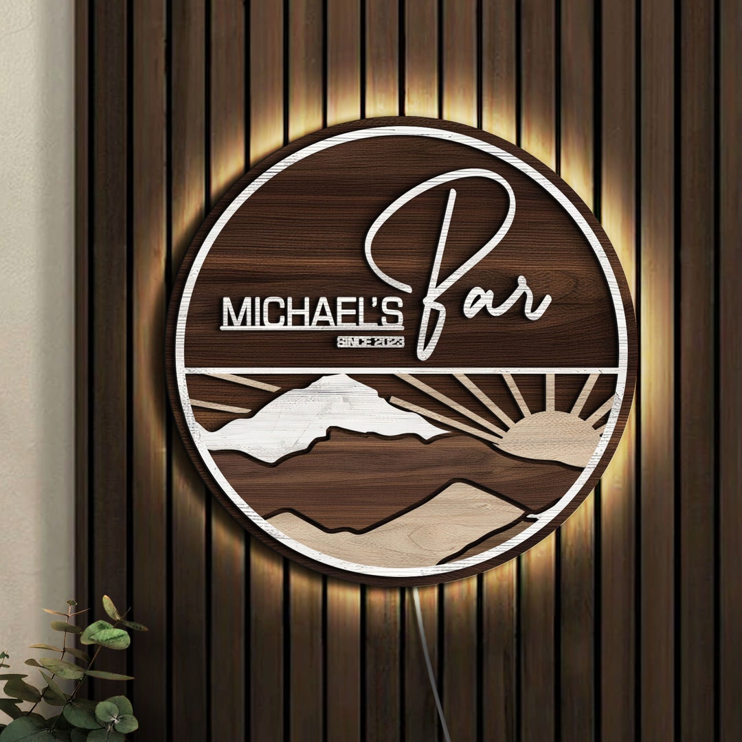 Personalized LED Light Wooden Bar Sign Custom Embossed Round - Etsy