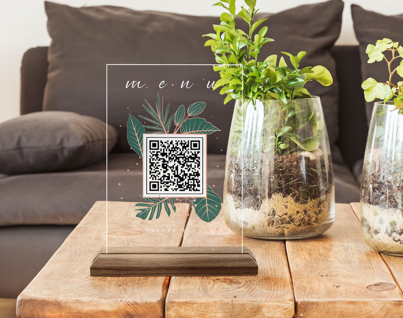 Custom Made QR Code Menu Sign, Custom Natural Wood and Acrylic ...