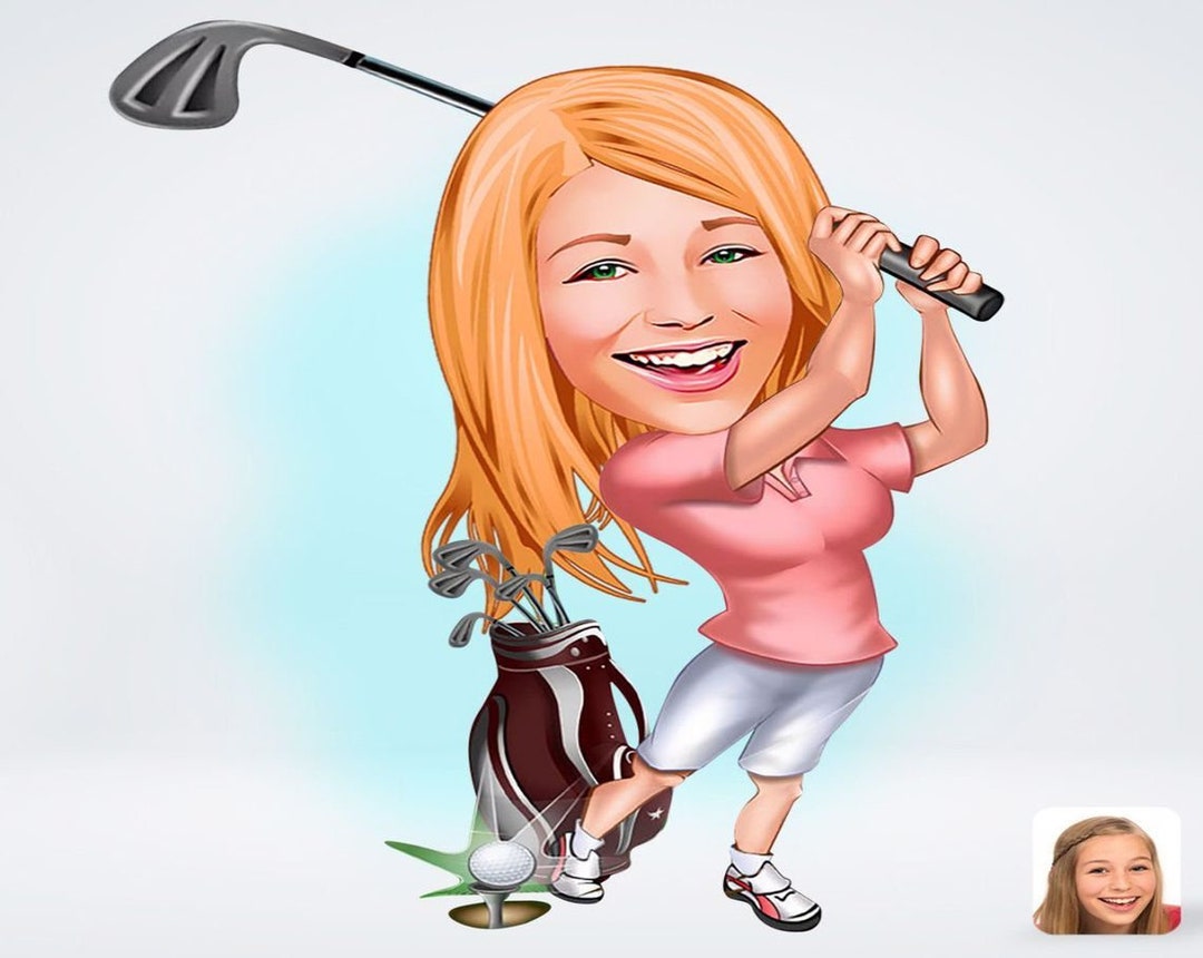 Personalized Female Golfer Drawing / Female Golfer Cartoon Drawing ...