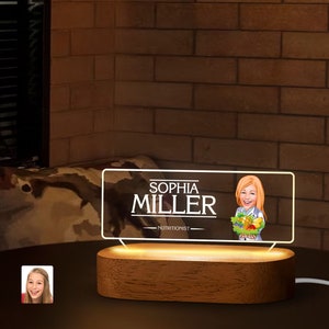 Personalized Cartoon LED Light Dietician Name Plate With Natural Wood ...