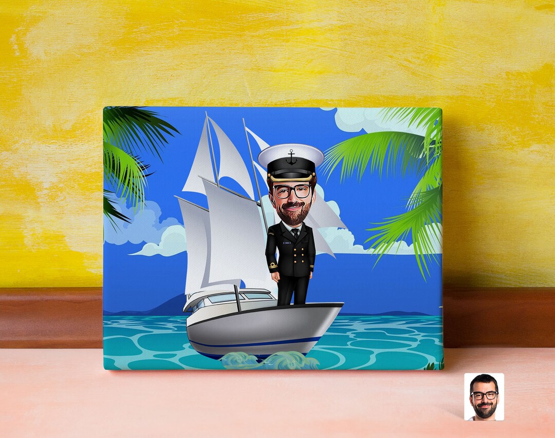 Personalized Ship Captain Caricature Drawing, Cartoon From Photo ...
