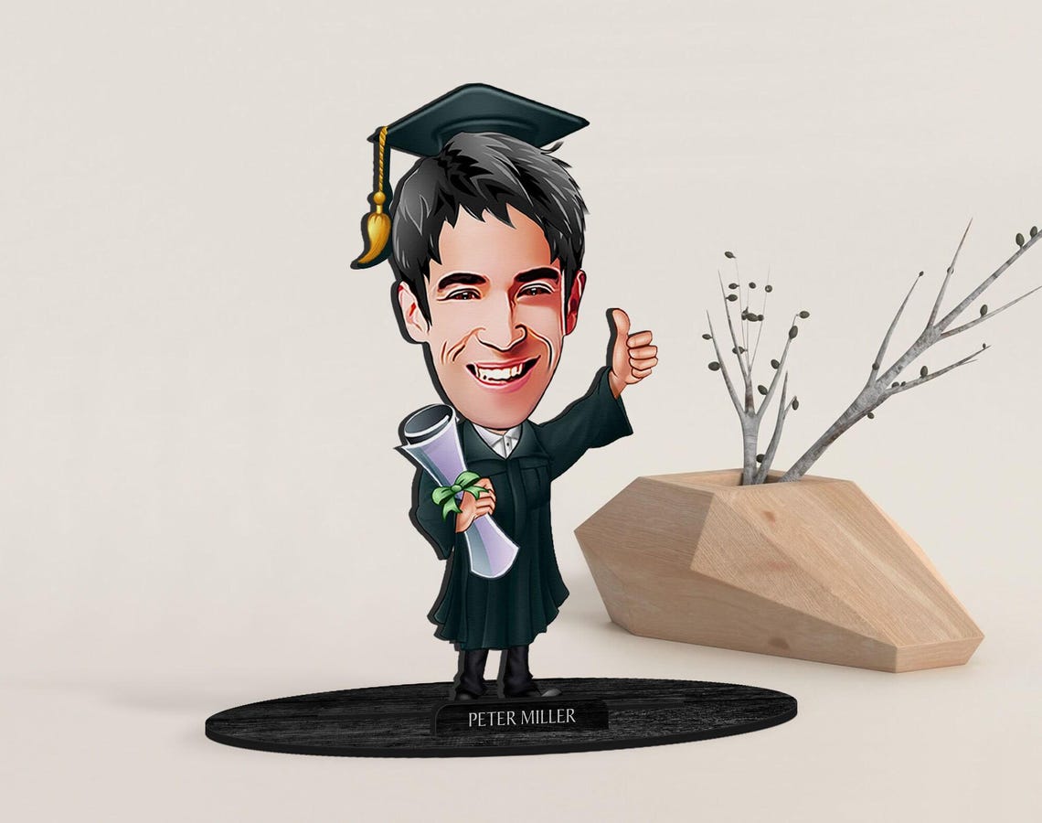 Personalized 3D Wooden Cartooned Graduate Figurine Trinket, Custom ...