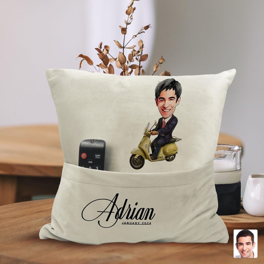 Personalized Motorcycle Cartoon Pillow With Pockets, Custom Fluffy ...