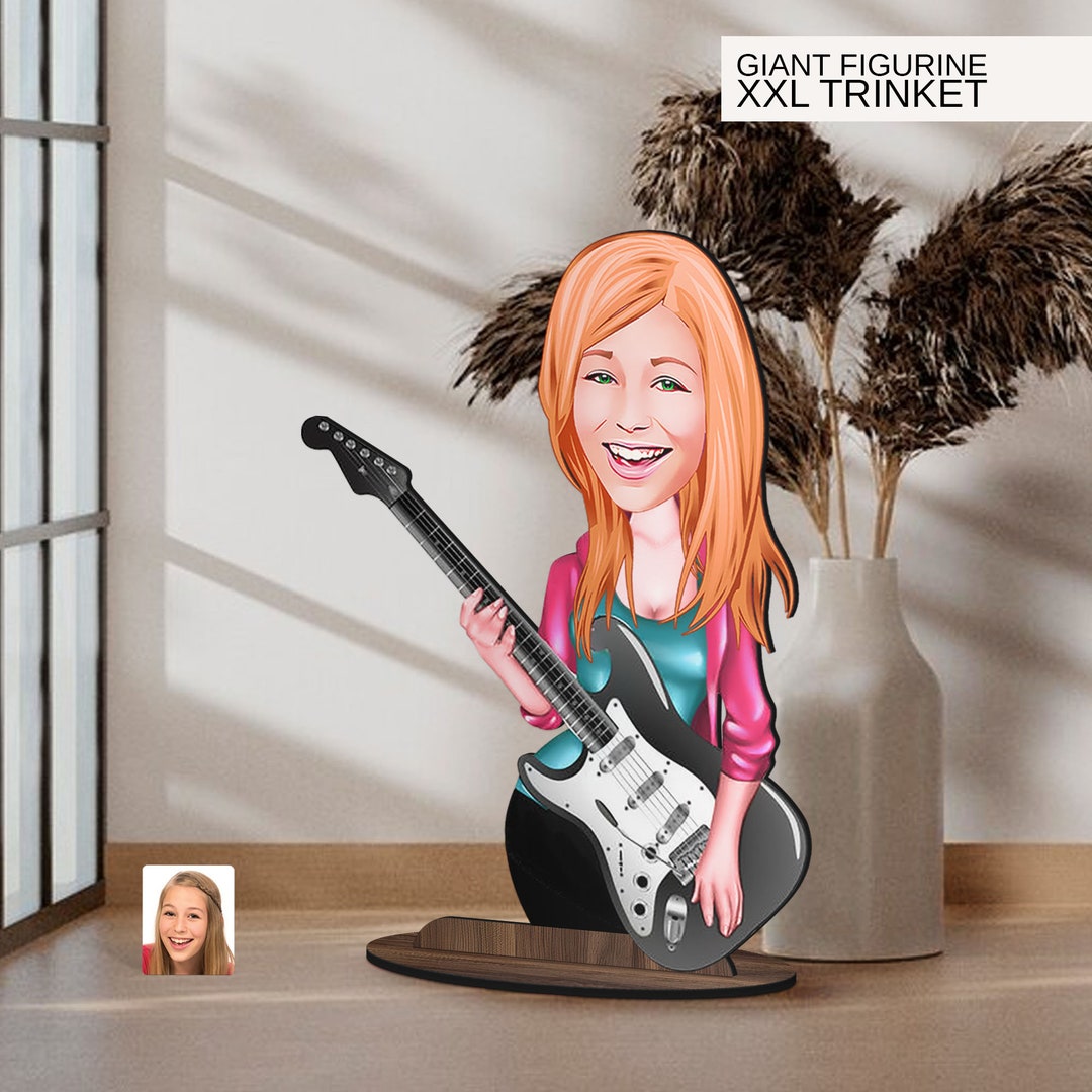 Personalized 3D Wooden Cartoon Guitarist Oversized Figurine Trinket ...