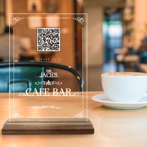 Custom Made QR Code Menu Sign, Custom Natural Wood and Acrylic Bar and ...