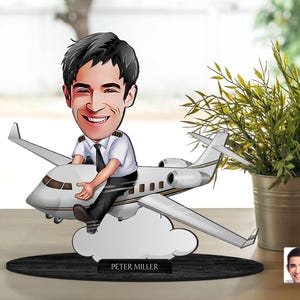 Personalized 3D Wooden Cartooned Captain Pilot Figurine Trinket, Custom ...