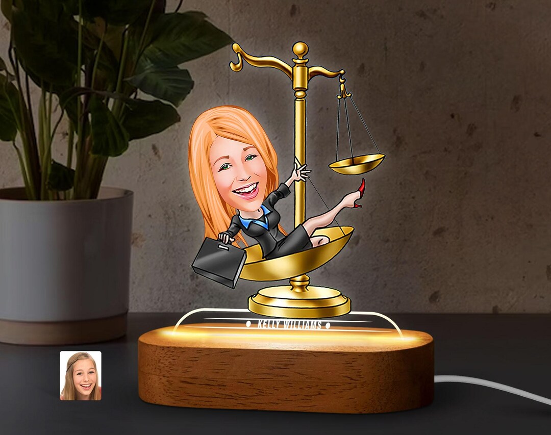Personalized LED Light Cartoon Lawyer Figurine With Natural Wooden ...