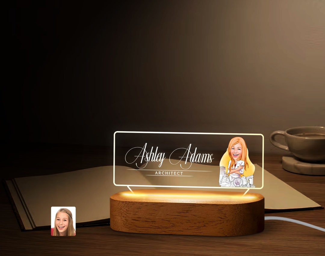 Personalized Cartoon LED Light Architect Name Plate With Natural Wood ...