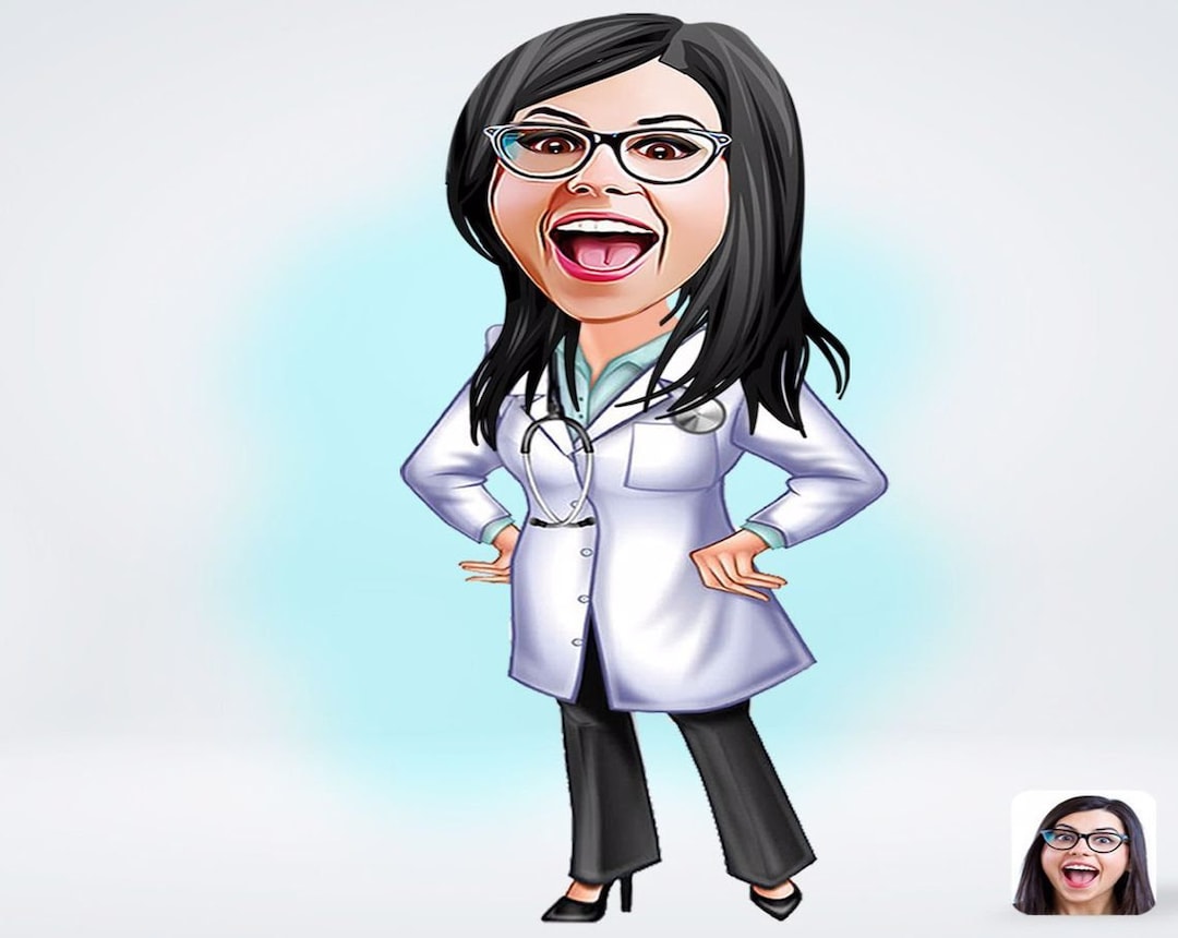 Personalized Woman Doctor Drawing / Woman Doctor Cartoon Drawing ...