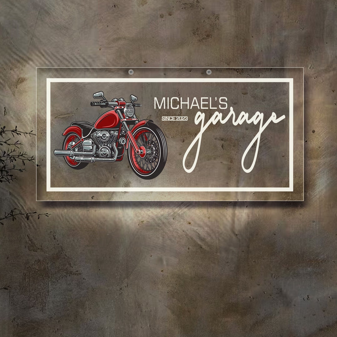 Personalized Clear Acrylic Garage Sign, Custom Garage Sign, Motorcycle ...