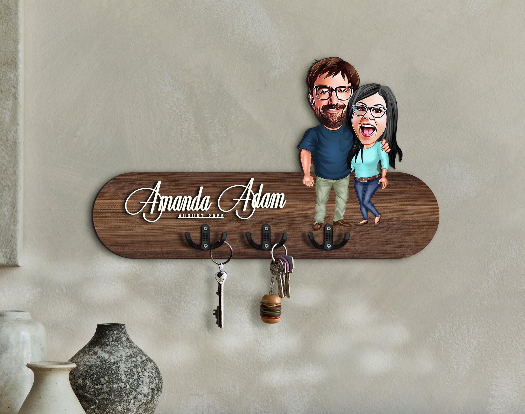Personalized 3D Wood Entryway Organizer With Cartoon, Wooden Key Holder ...
