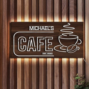 Personalized LED Light Wooden Cafe Bar Sign, Custom Embossed Wood ...