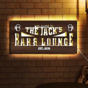 Personalized LED Light Wooden Bar Sign, Custom Embossed Wood Bar Sign ...