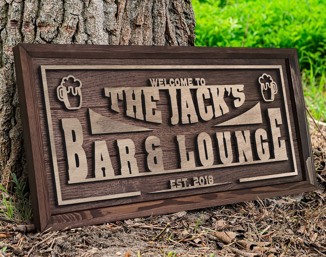 Personalized Handmade Oak Tree Bar Sign, Custom Wood Bar Sign, Bar and ...