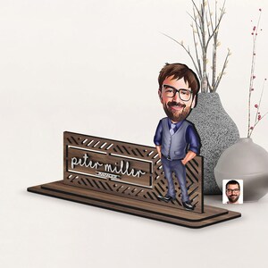 Personalized 3D Wooden Cartoon Name Plate Trinket, Caricature Figurine ...