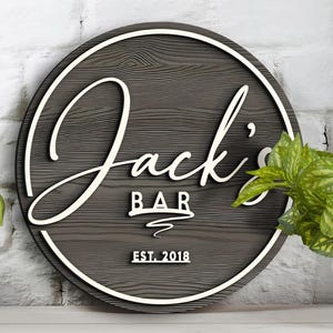 Personalized 3D Embossed Wooden Bar Sign, Round Wooden Sign, Custom ...