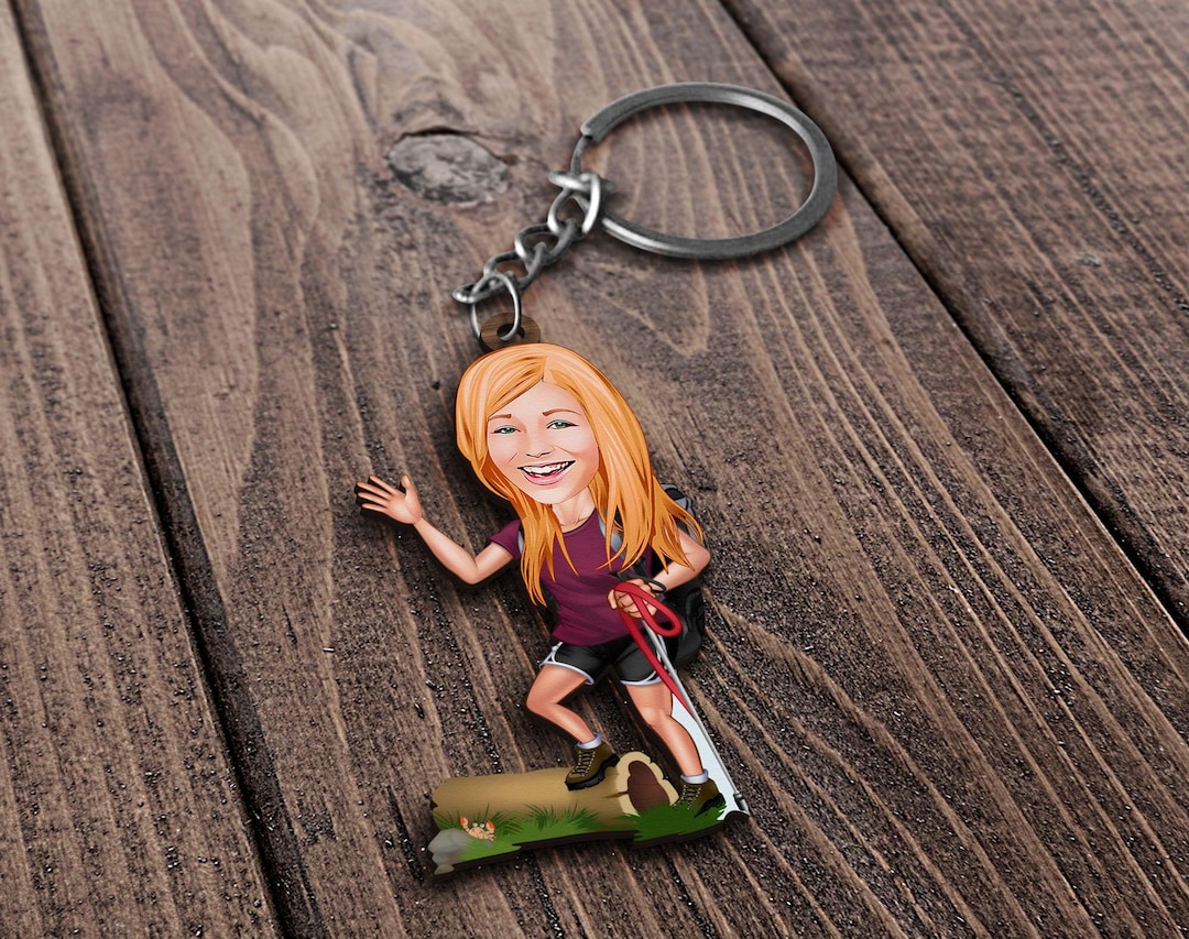 Keychain With Personalized Traveler Caricature, Gift for Girlfriend ...