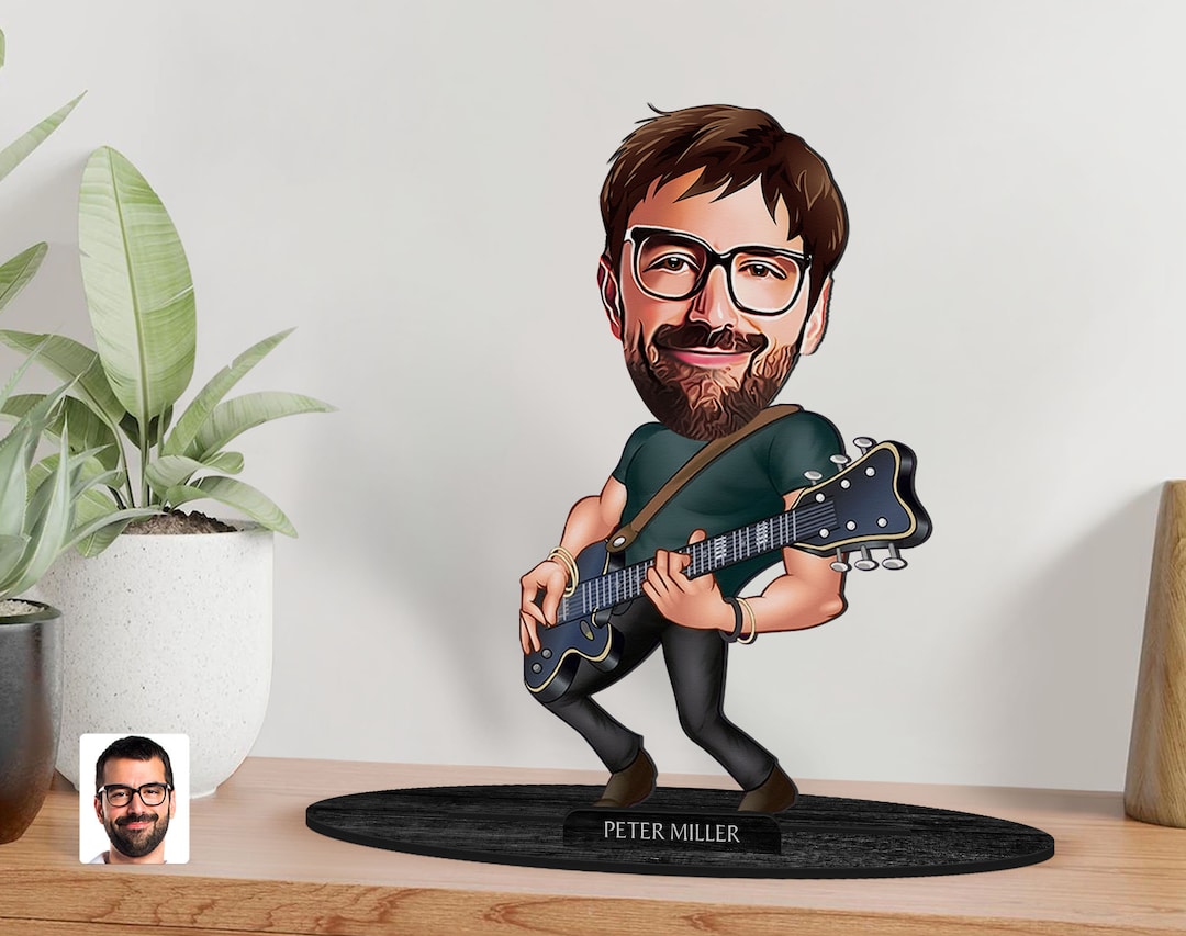 Personalized 3D Wooden Cartooned Guitarist Figurine Trinket, Custom ...