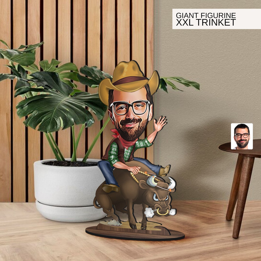 Personalized 3D Wooden Cartoon Rodeo Oversized Figurine Trinket, Custom ...