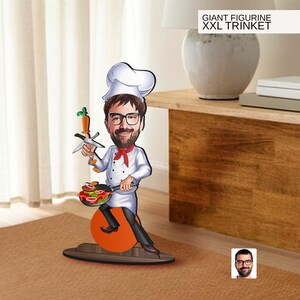Personalized 3D Wooden Cartoon Chef Oversized Figurine Trinket, Custom ...
