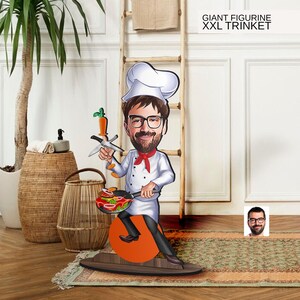 Personalized 3D Wooden Cartoon Chef Oversized Figurine Trinket, Custom ...