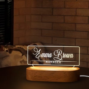 LED Light Desk Nameplate With Natural Wood Base, Personalized LED ...