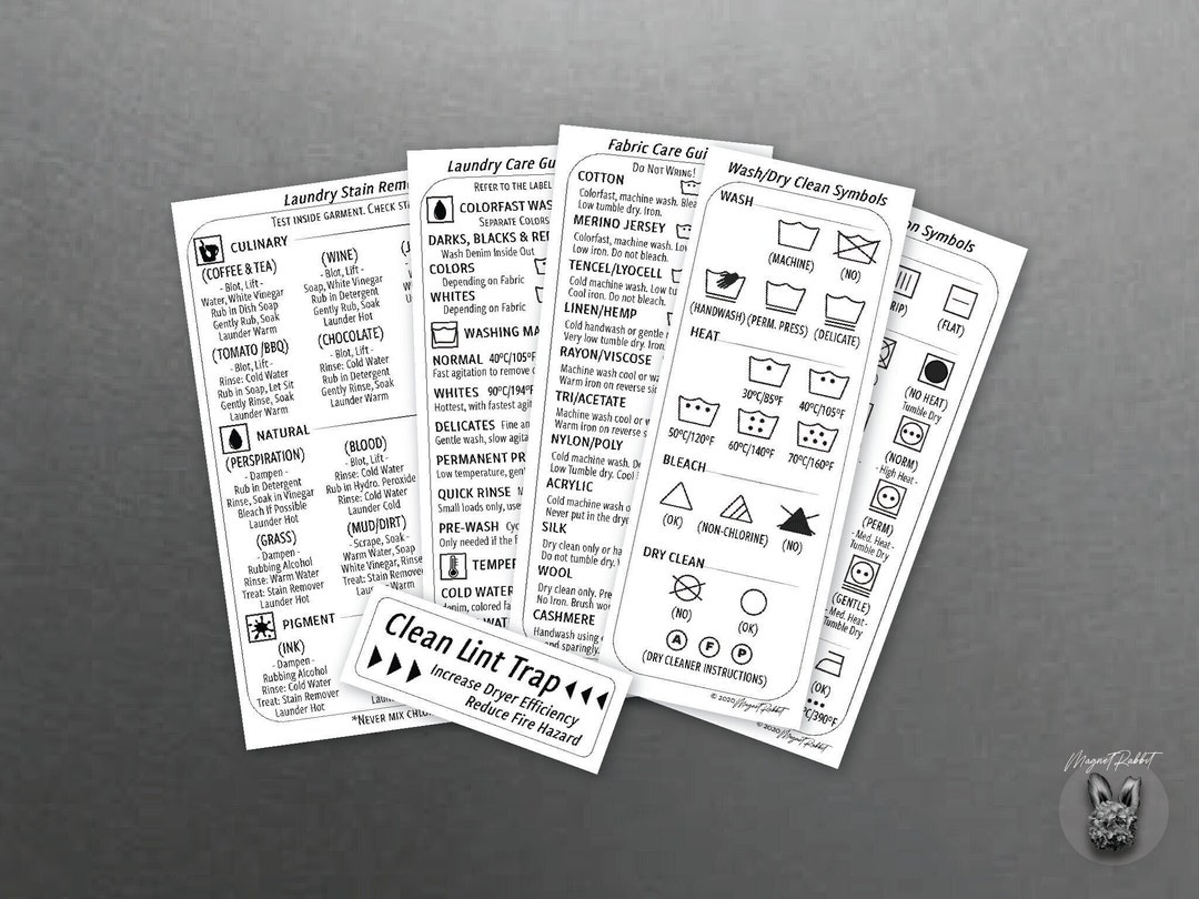 Laundry Room Guide Magnet Chart, Laundry Symbol Care Instructions ...