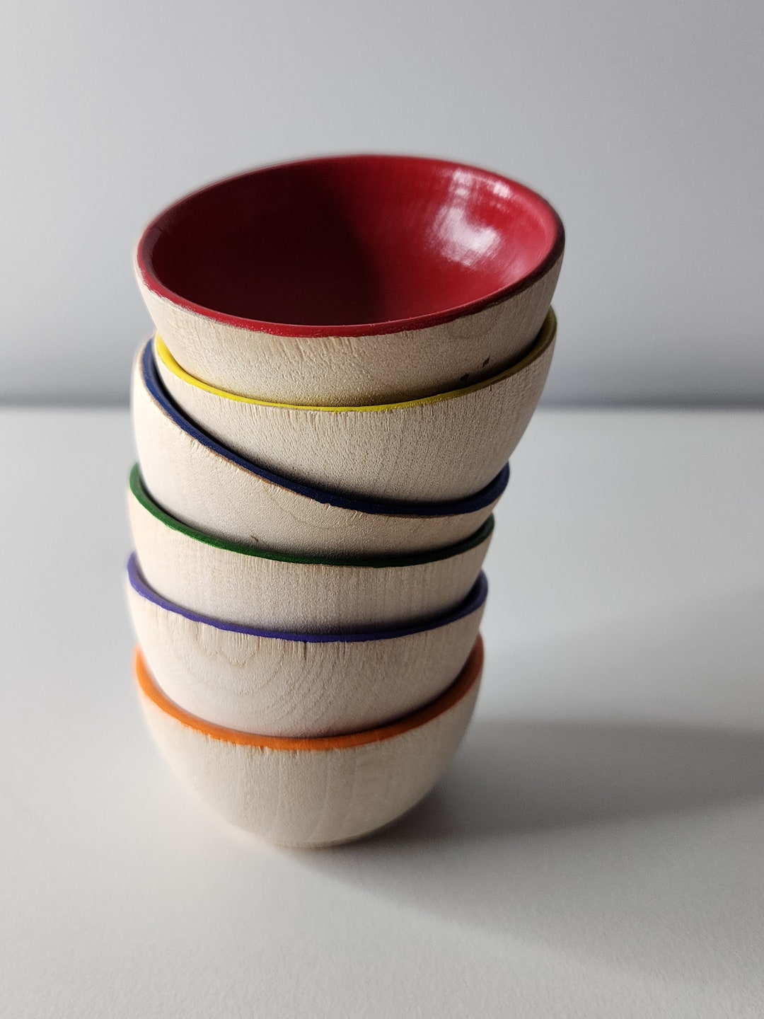 Wooden Rainbow Stacking + Sorting Bowls - Etsy