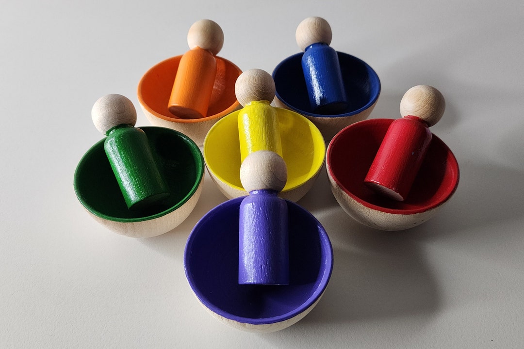 Rainbow Pegs and Bowls Matching & Sorting Game - Etsy