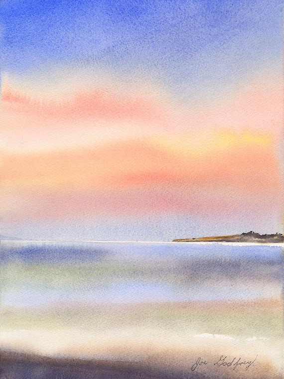 Original Watercolor Sunset Painting of the New England Coast | Etsy