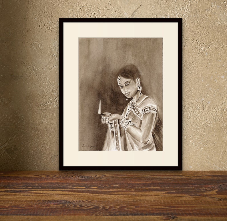 Diwali Painting of an Indian Woman Holding a Diya Indian - Etsy