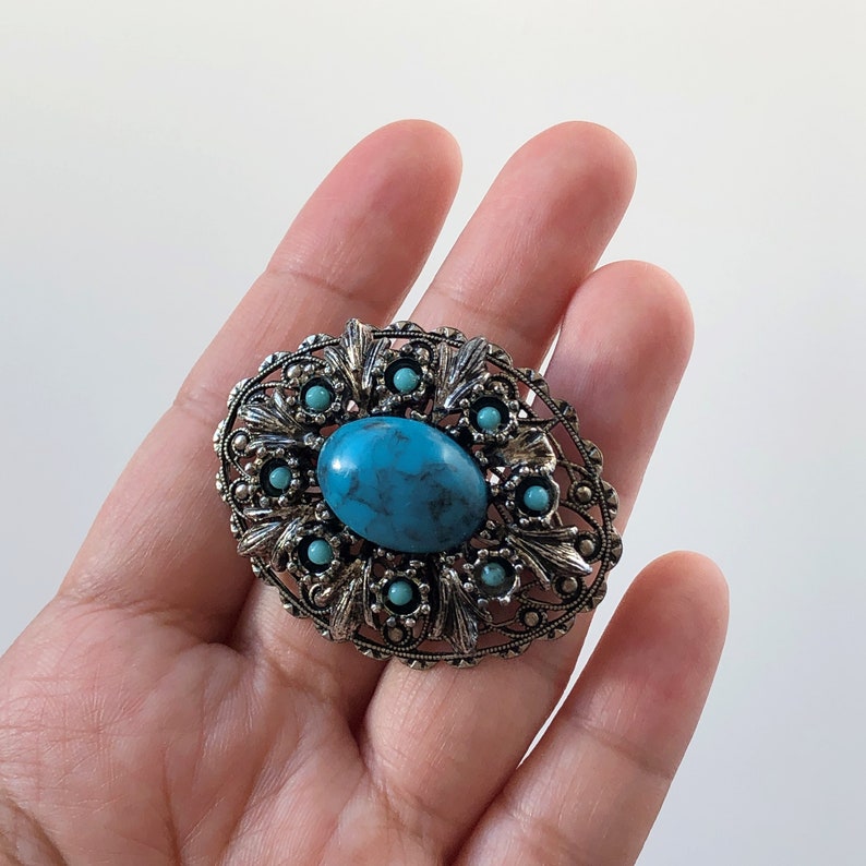 Beautiful Vintage Brooch With Turquoise Blue Gemstones - Etsy