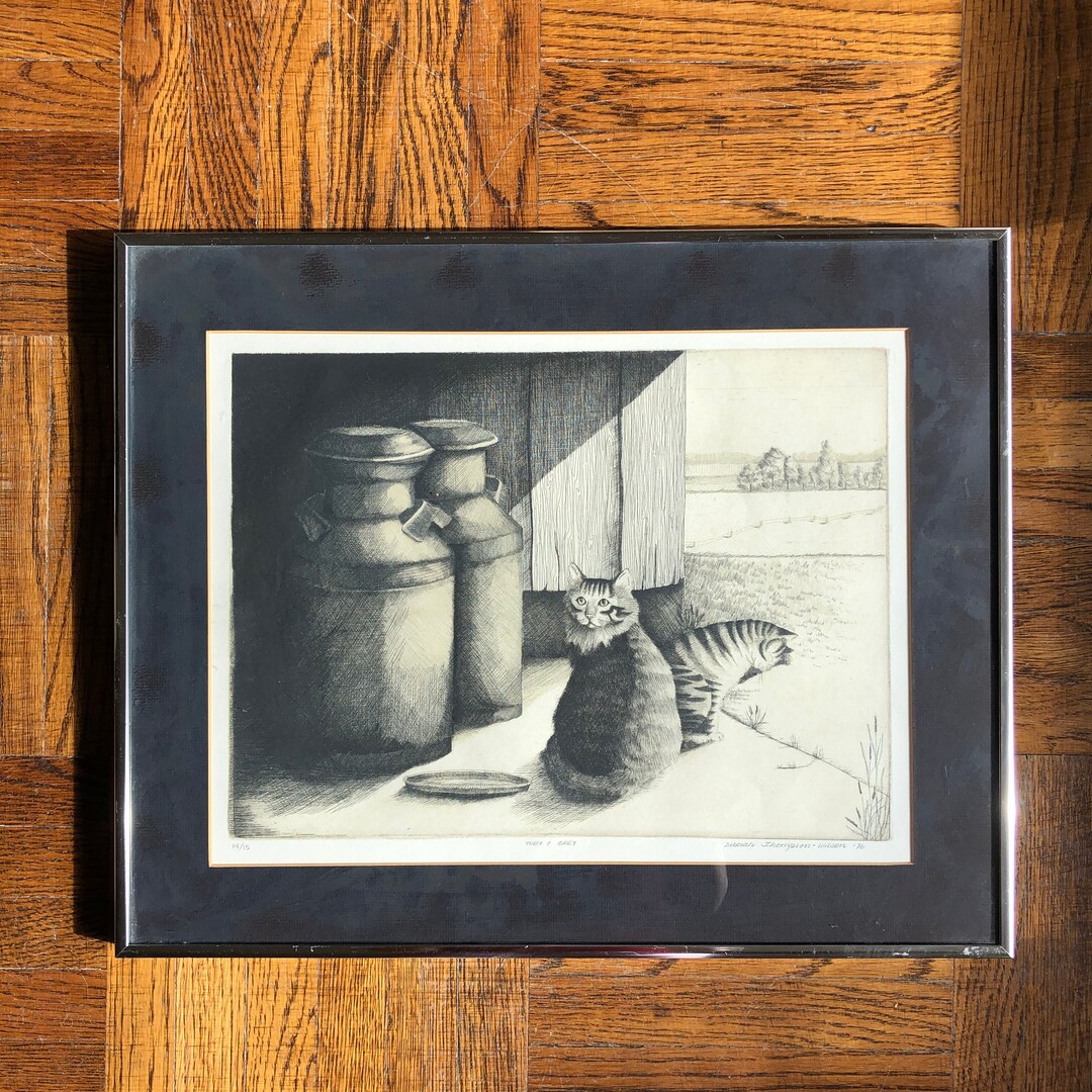 Limited Edition 1976 Signed Cat Etching Print by Deborah Thompson ...